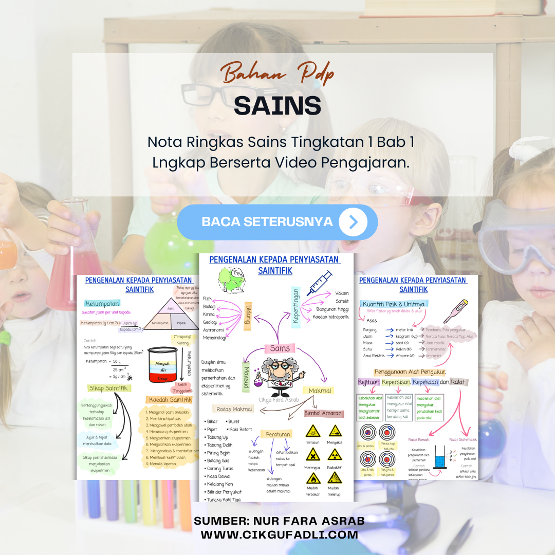 Nota Ringkas Sains Tingkatan 1 Bab 1 lengkap berserta Video Pengajaran - Cikgu Fadli Online